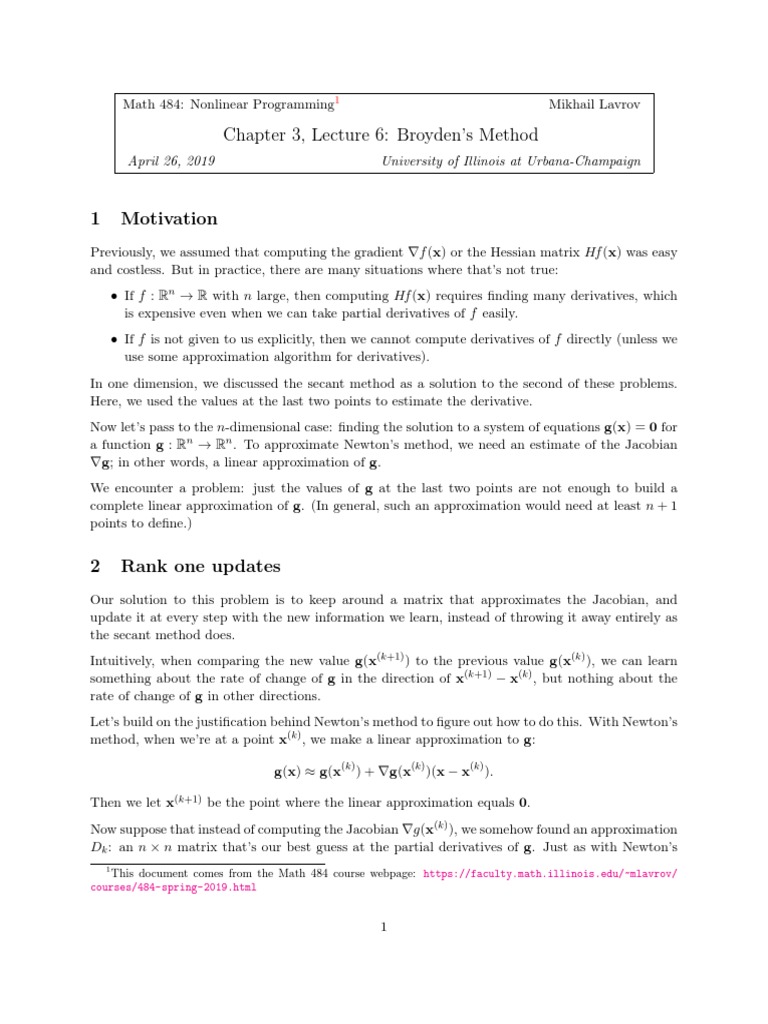 Broyden's Method for Approximating Jacobian Matrix | PDF | Derivative ...