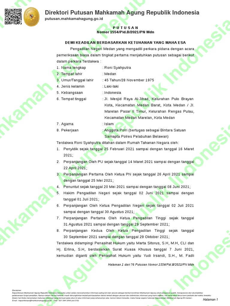 Putusan 1554 Pid.b 2021 PN MDN 20220223 | PDF