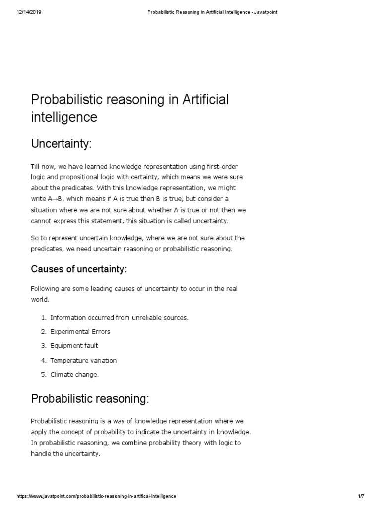 Probabilistic Reasoning in Artificial Intelligence | PDF | Probability | Uncertainty