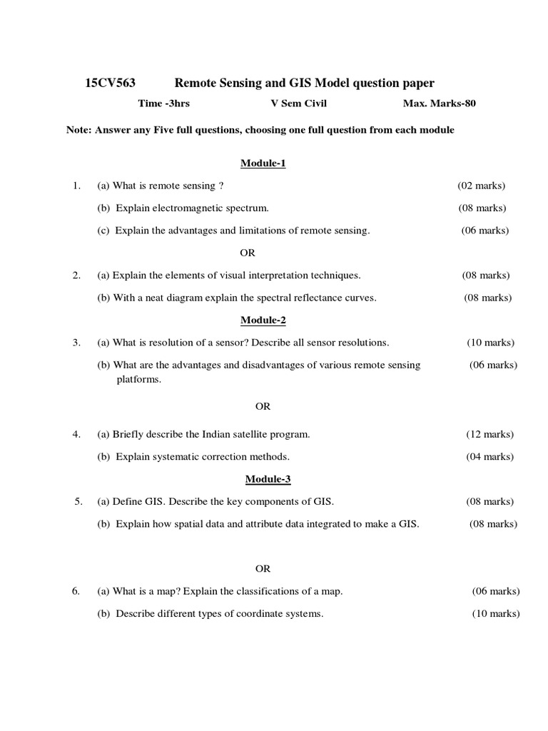 15CV563 Remote Sensing and GIS Model Question Paper: Time - 3hrs V Sem ...