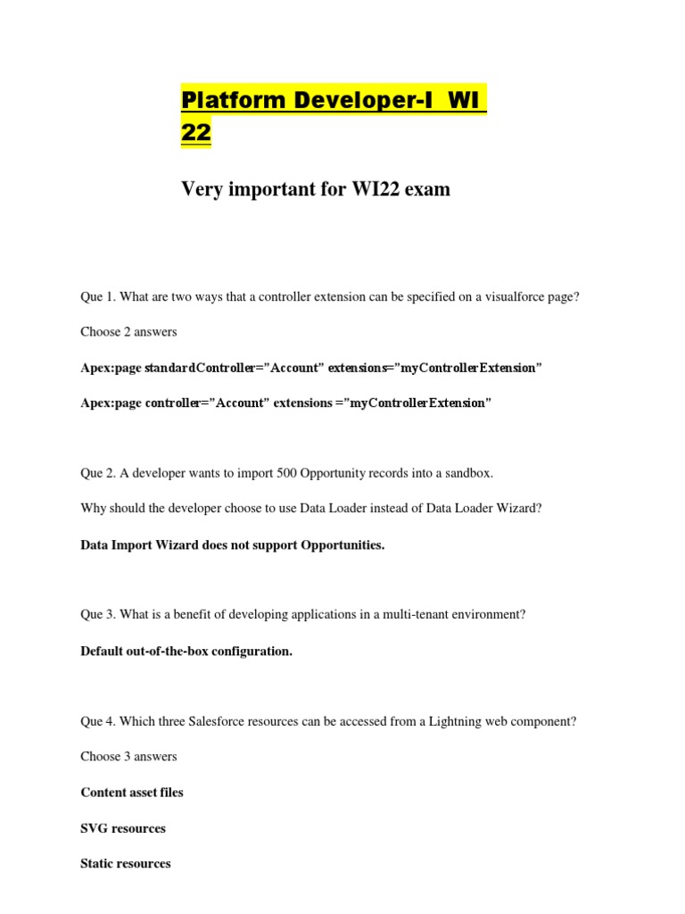 Platform Developer-I WI 22: Very Important For WI22 Exam | PDF | Class ...