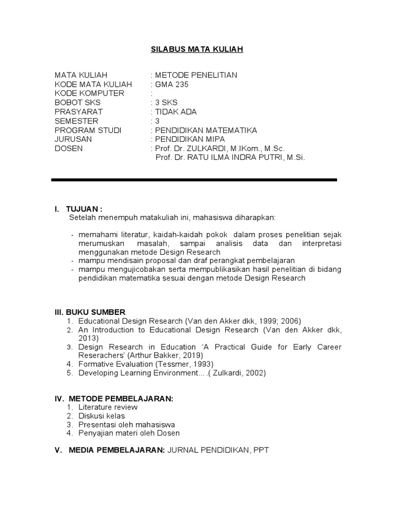 Silabus Metode Penelitian Pendidikan 2022 - S2 | PDF