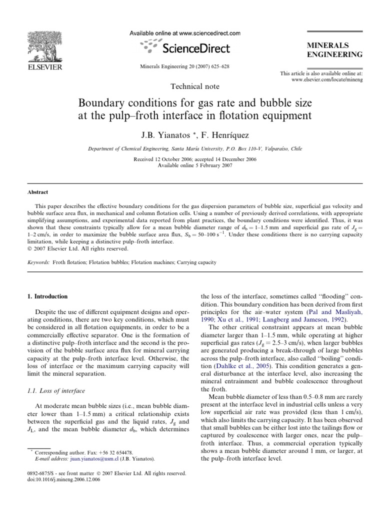 Boundary Conditions For Gas Rate and Bubble Size at The Pulp-Froth Interface in Flotation ...