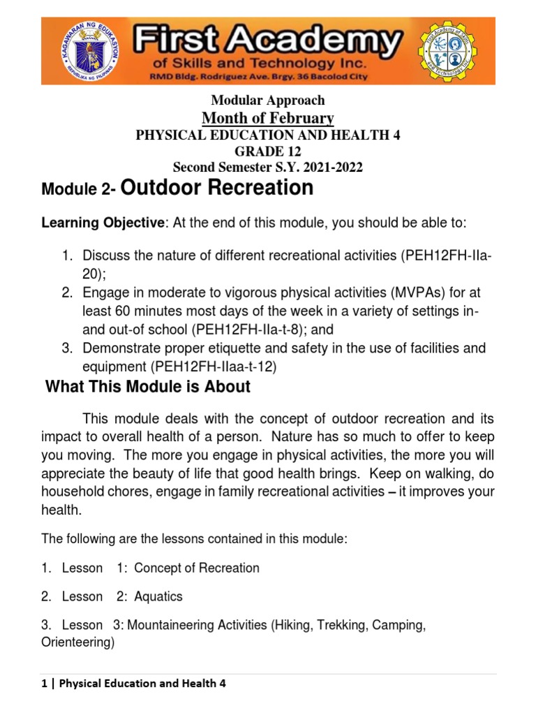 Pe 4 Module 2 | PDF | Recreation | Outdoor Recreation