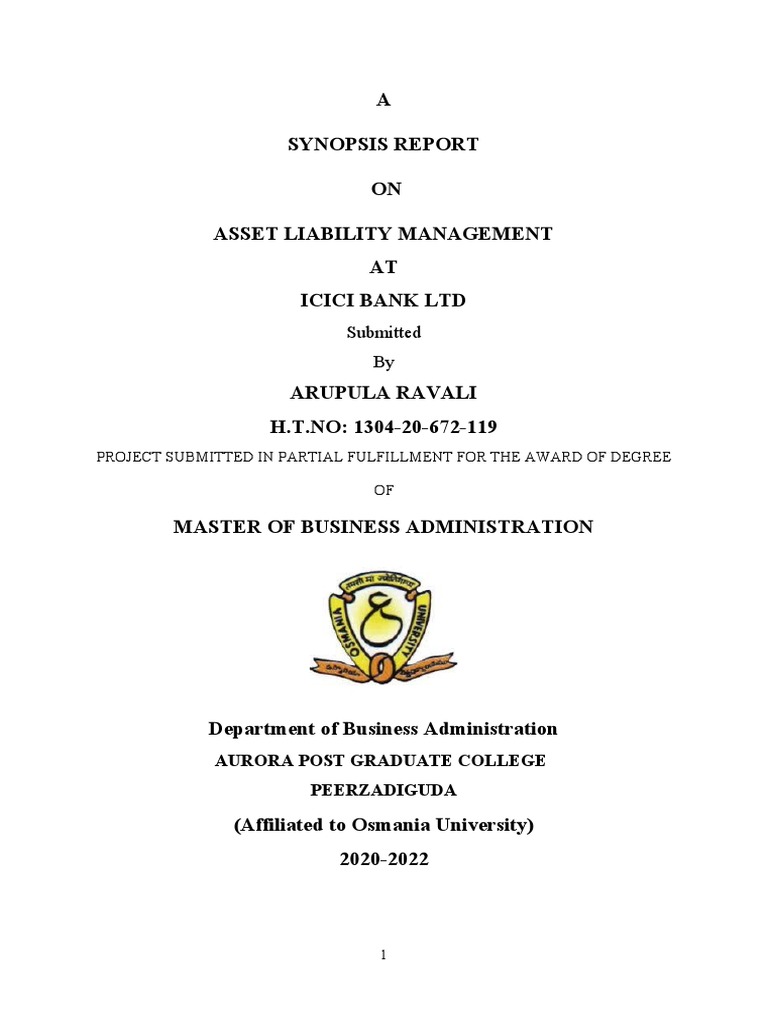 A Synopsis Report ON Asset Liability Management AT Icici Bank LTD ...