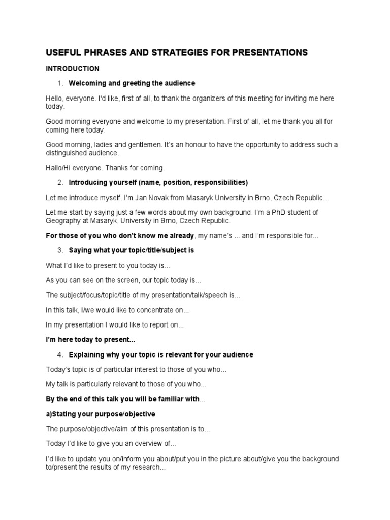 Useful Phrases And Strategies For Presentations Pdf Cognition