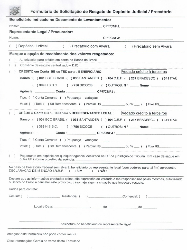 Formulário de Solicitação Resgate | PDF