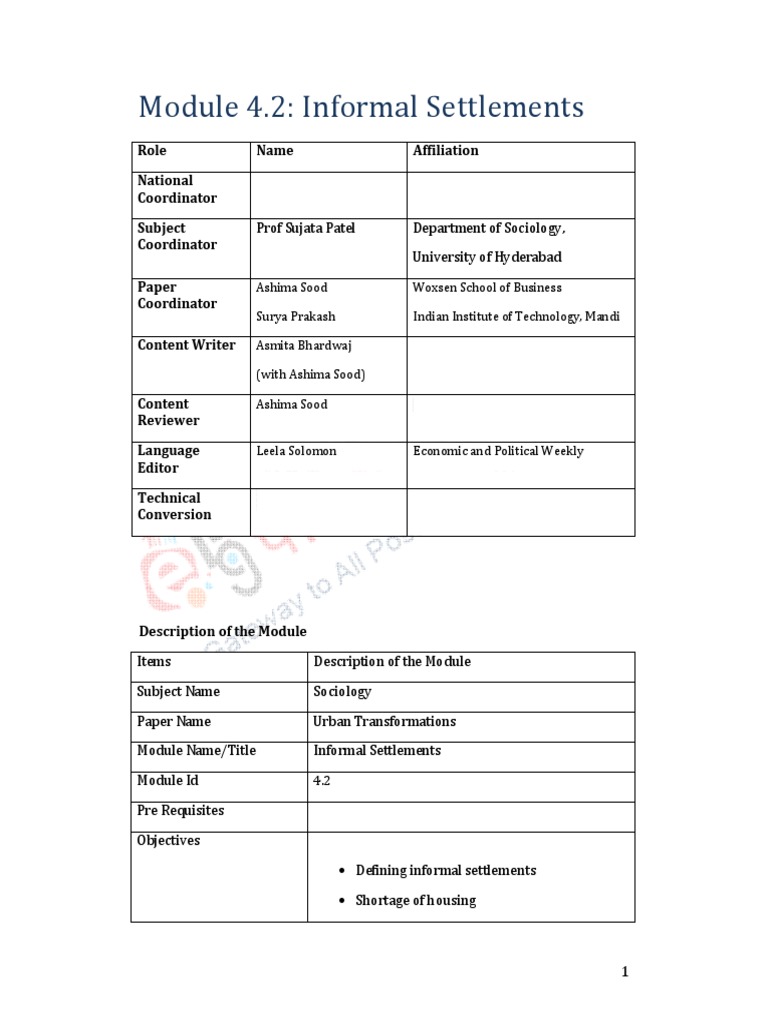 Understanding Informal Settlements in India | PDF | Slum | Squatting
