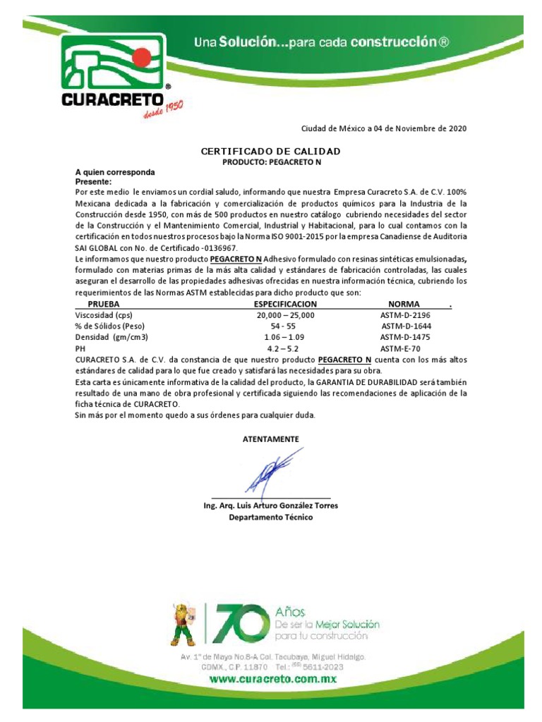 Cert Cal PEGACRETO N | PDF
