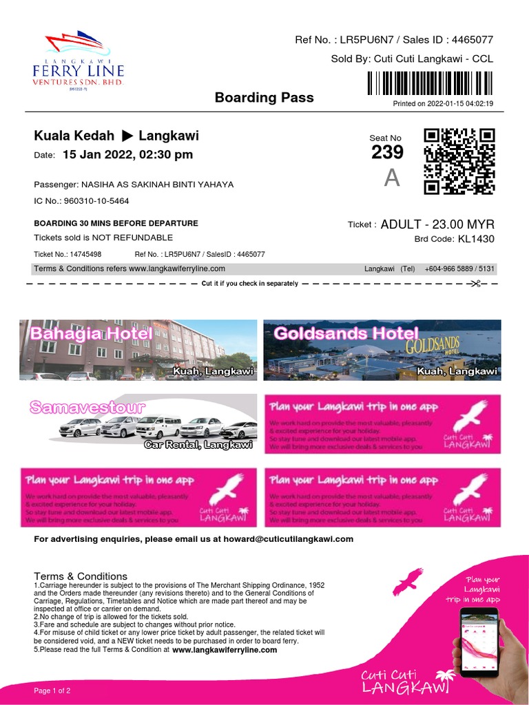 Ticket Ferry Langkawi | PDF | Public Services | Transport