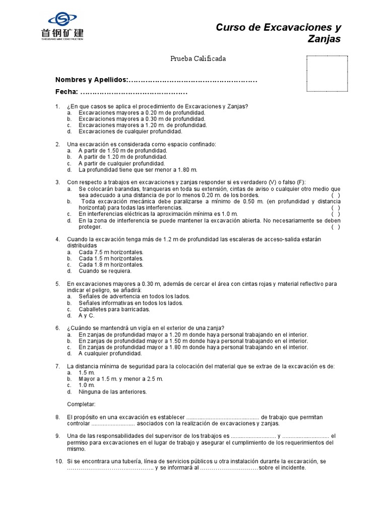 Excavaciones y Zanjas | PDF