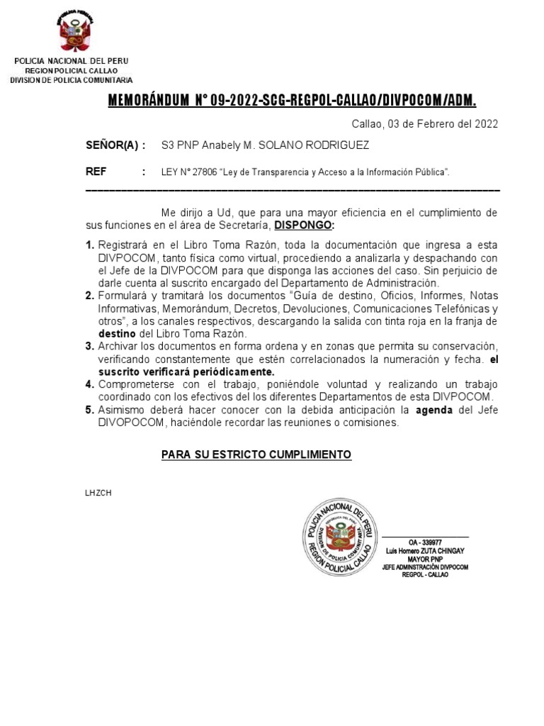 Memorandum PNP | PDF | Gobierno