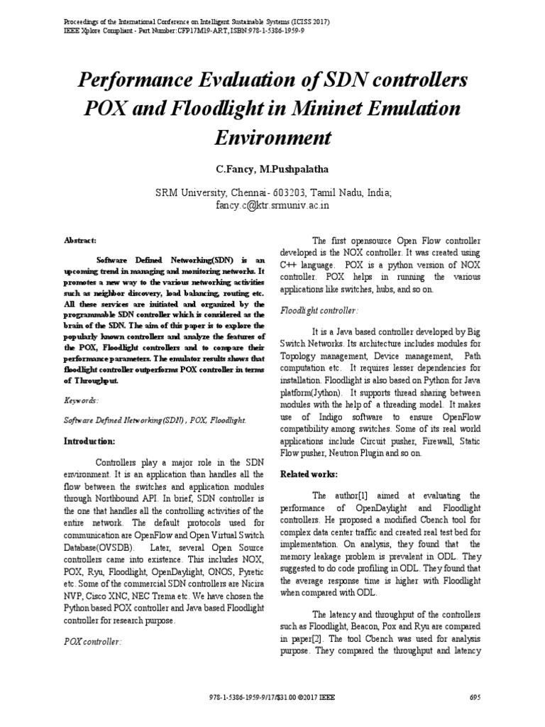 Performance Evaluation of SDN Controllers POX and Floodlight in Mininet Emulation Environment ...