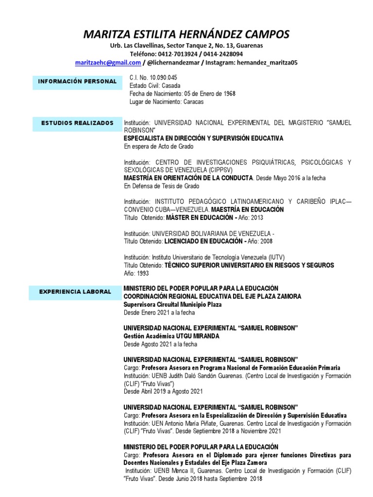 Curriculum Maritza Hernandez Enero 2022 | PDF | Venezuela | Universidad