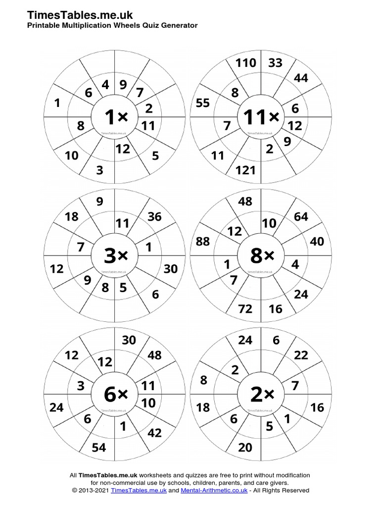 Timestables - Me.Uk: Printable Multiplication Wheels Quiz Generator ...