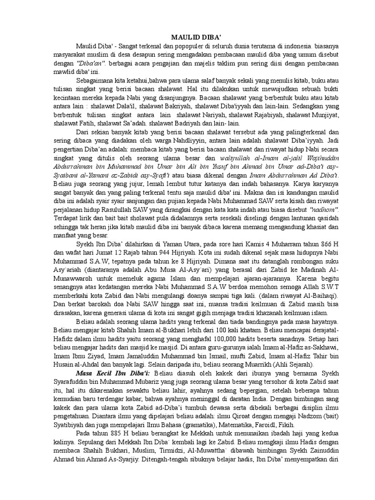 Syarah MAULID DIBA | PDF