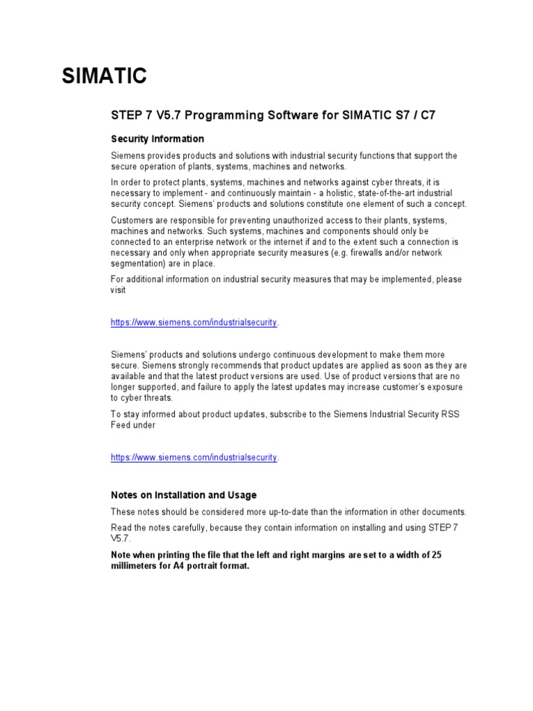 Simatic: STEP 7 V5.7 Programming Software For SIMATIC S7 / C7 | PDF ...
