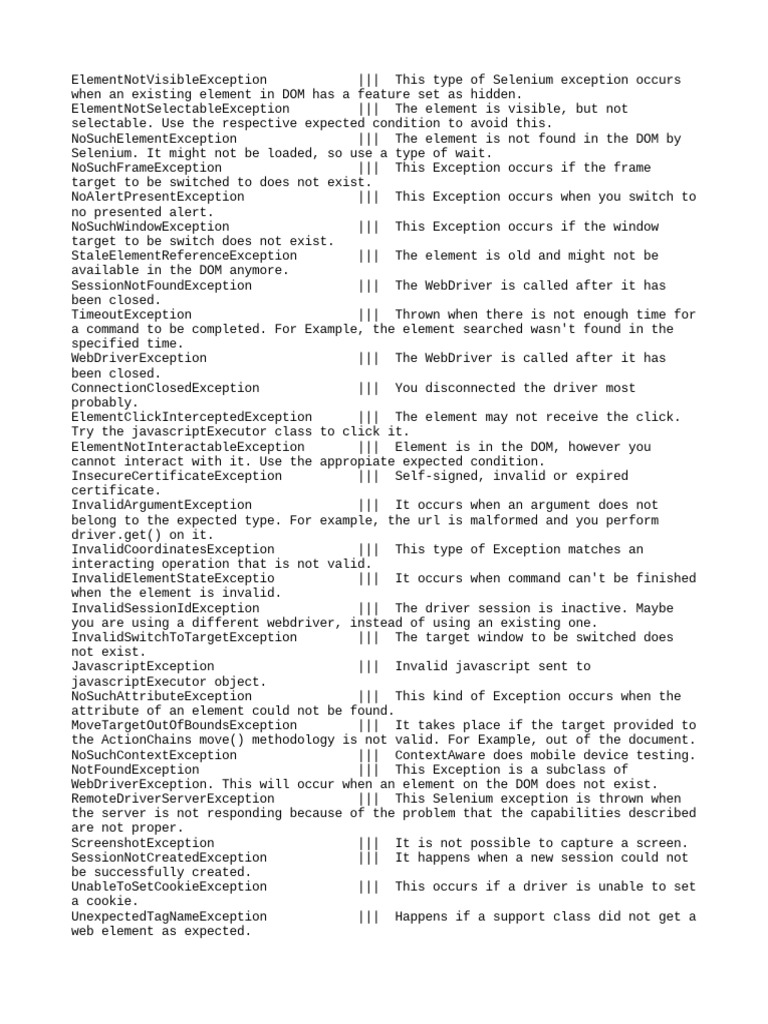 Exceptions Pdf Selenium Software Cyberspace
