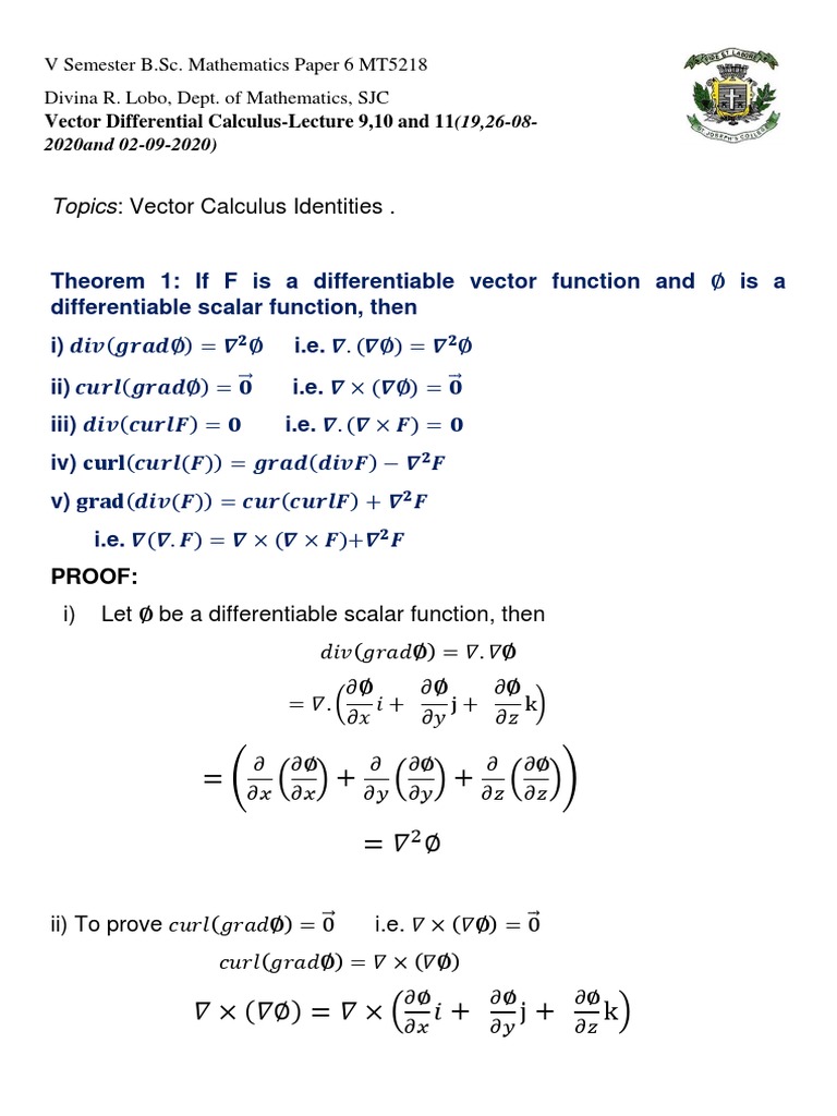 Topics: Vector Calculus Identities | PDF | Scalar (Mathematics ...
