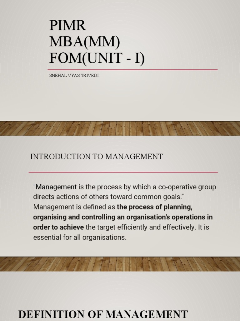 Pimr Mba (MM) Fom (Unit - I) : Snehal Vyas Trivedi | PDF