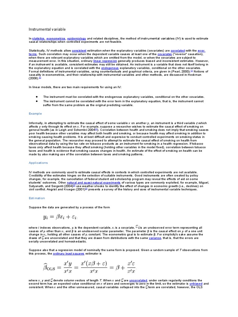 Instrumental Variable: Statistics Econometrics Epidemiology | PDF | Instrumental Variable ...