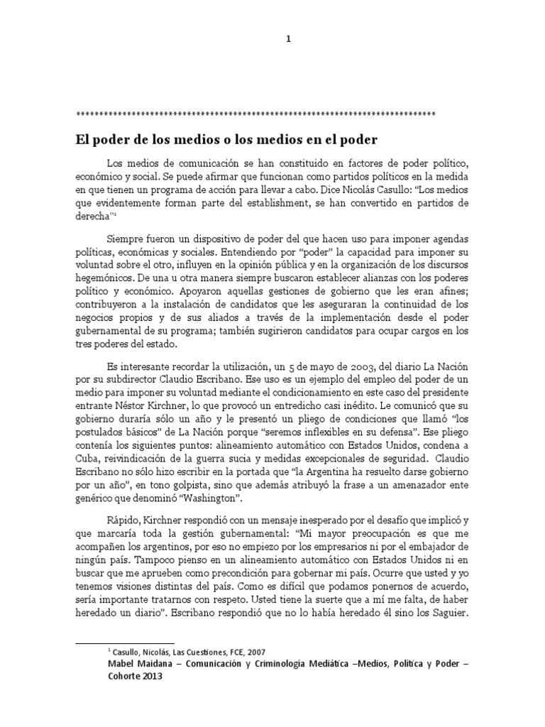 El Poder de Los Medios o Los Medios en e | PDF | Democracia ...