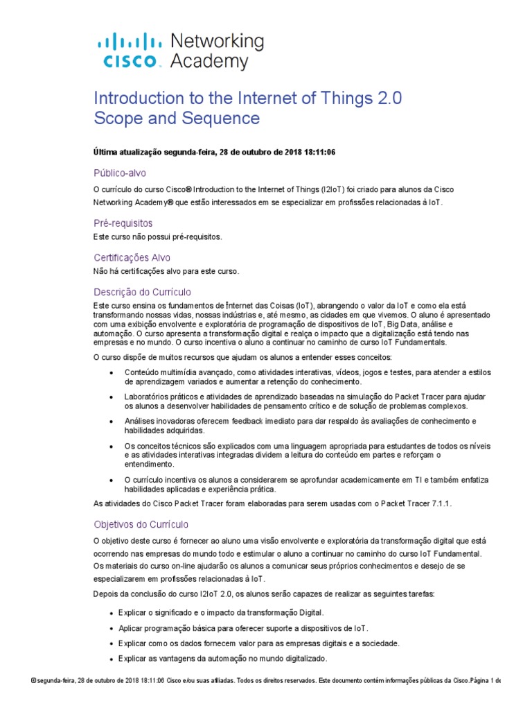 I2IoT v2.0 Scope and Sequence | PDF | Internet das Coisas | Rede de computadores