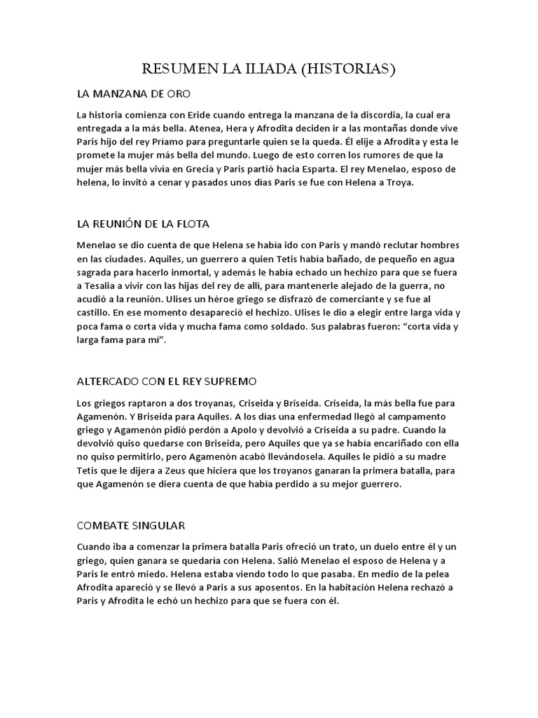 Resumen La Iliada | PDF | Héctor | Aquiles