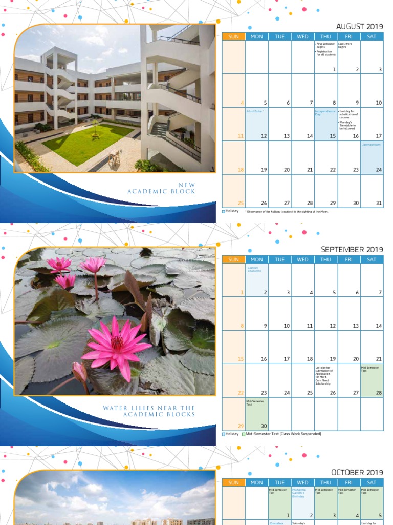 Academic Calendar August 2019 - July 2020 | PDF | Academic Term | Festival