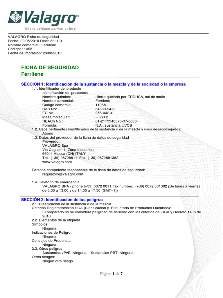 Ficha Técnica de Ferrilene Valagro | PDF | Agua | Combustión