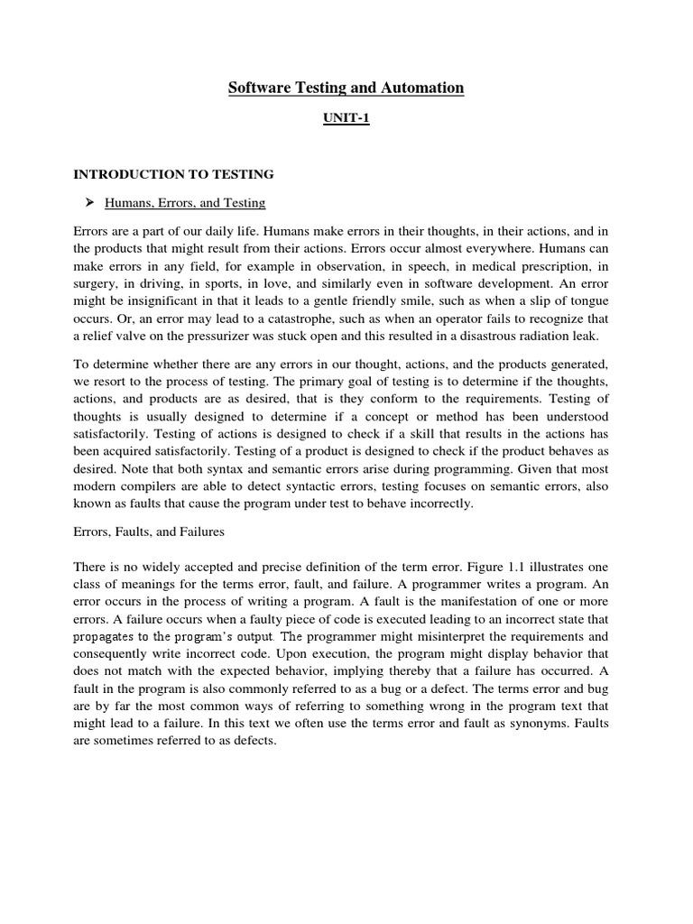 STA Notes (Unit 1) | PDF | Software Testing | Software Bug