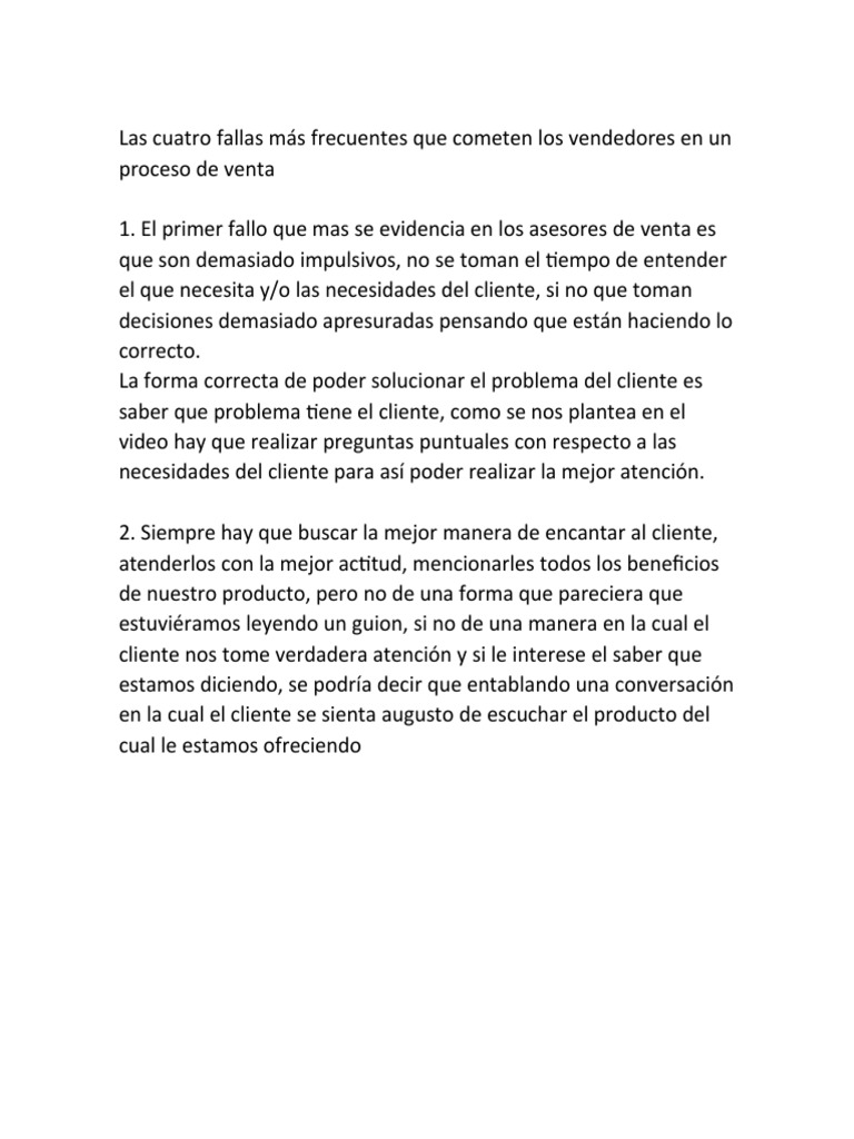 Las Cuatro Fallas Más Frecuentes Que Cometen Los Vendedores en Un ...