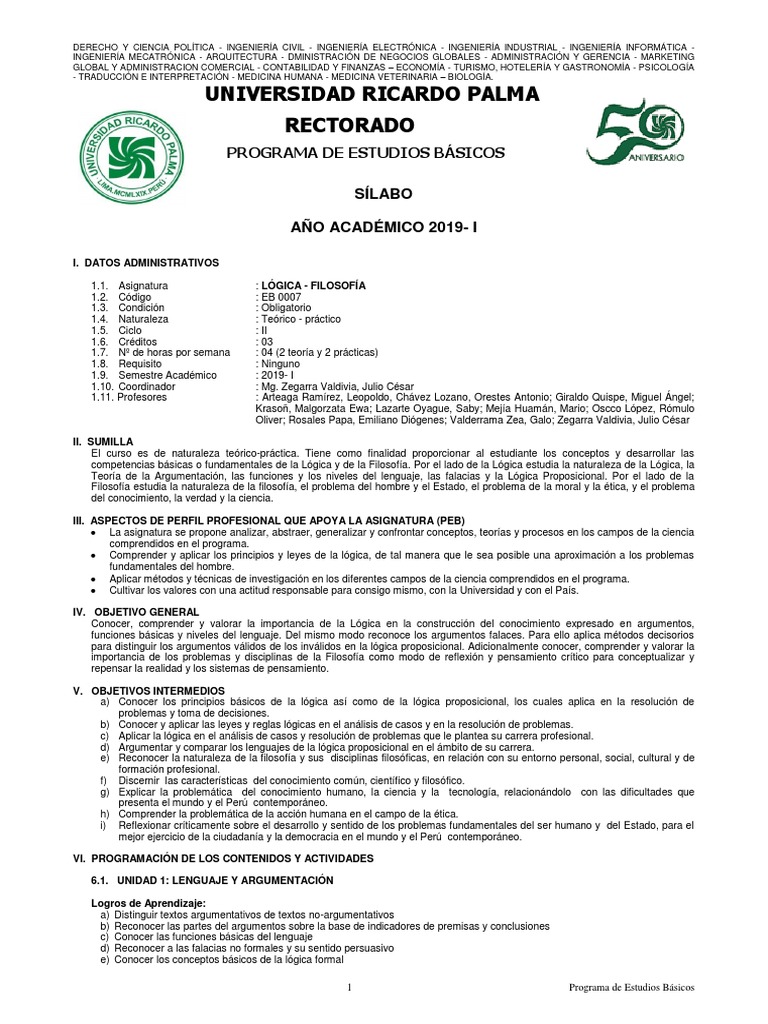 Slabo de Logica y Filosofia | PDF | Proposición | Conocimiento