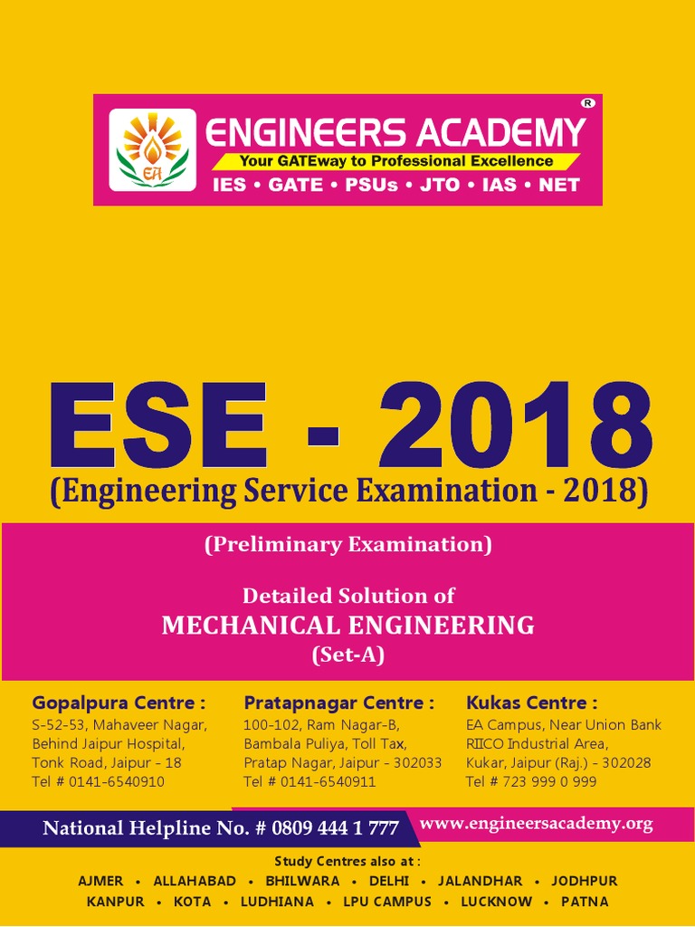 Mechanical Engineering (Set-A) Preliminary Examination Detailed ...