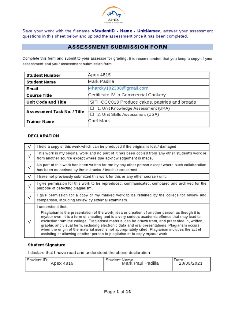 Cookery Assessment Guide | PDF | Dough | Baking