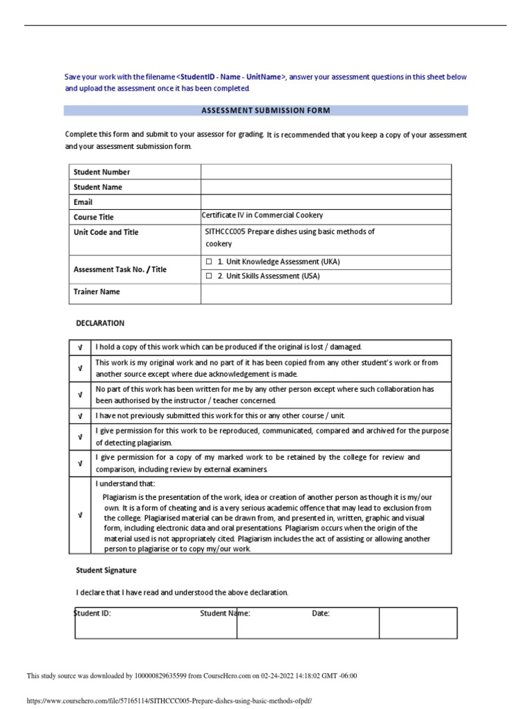 Assessment Submission for Cookery Unit | PDF | Grilling | Cooking