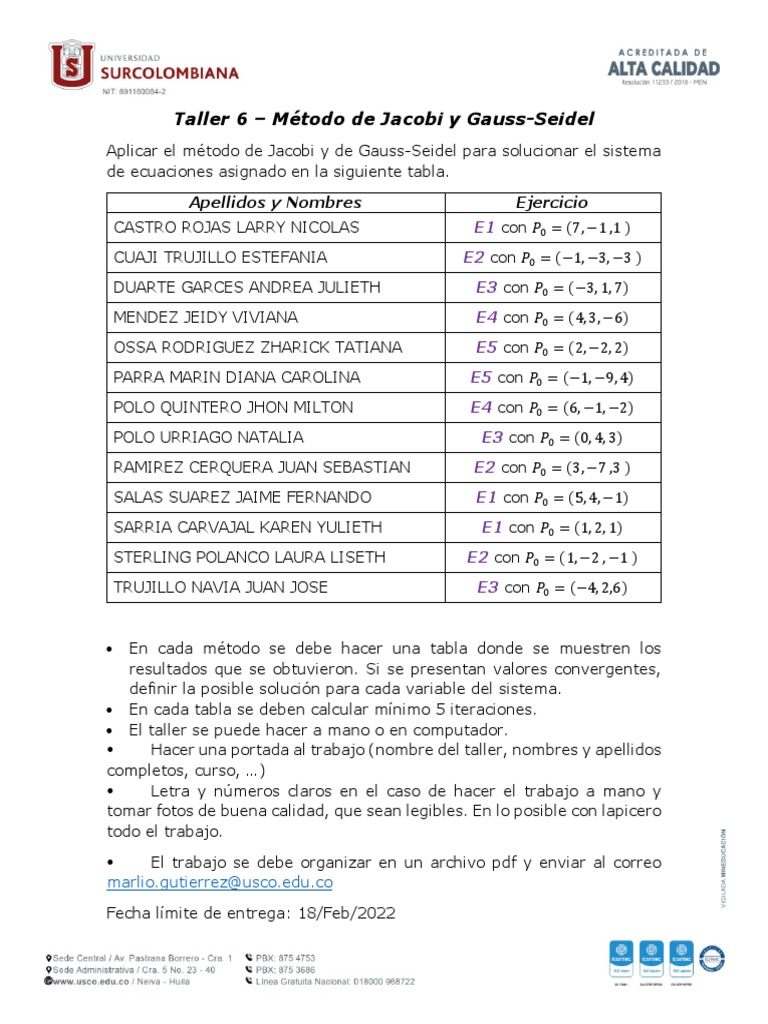Taller 6 - Jacobi Gauss Seidel | PDF
