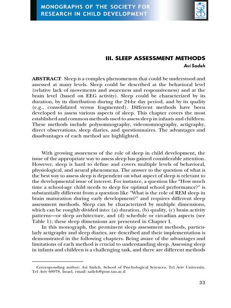 Sadeh - 2015 - Sleep Assessment | PDF | Sleep | Psychology