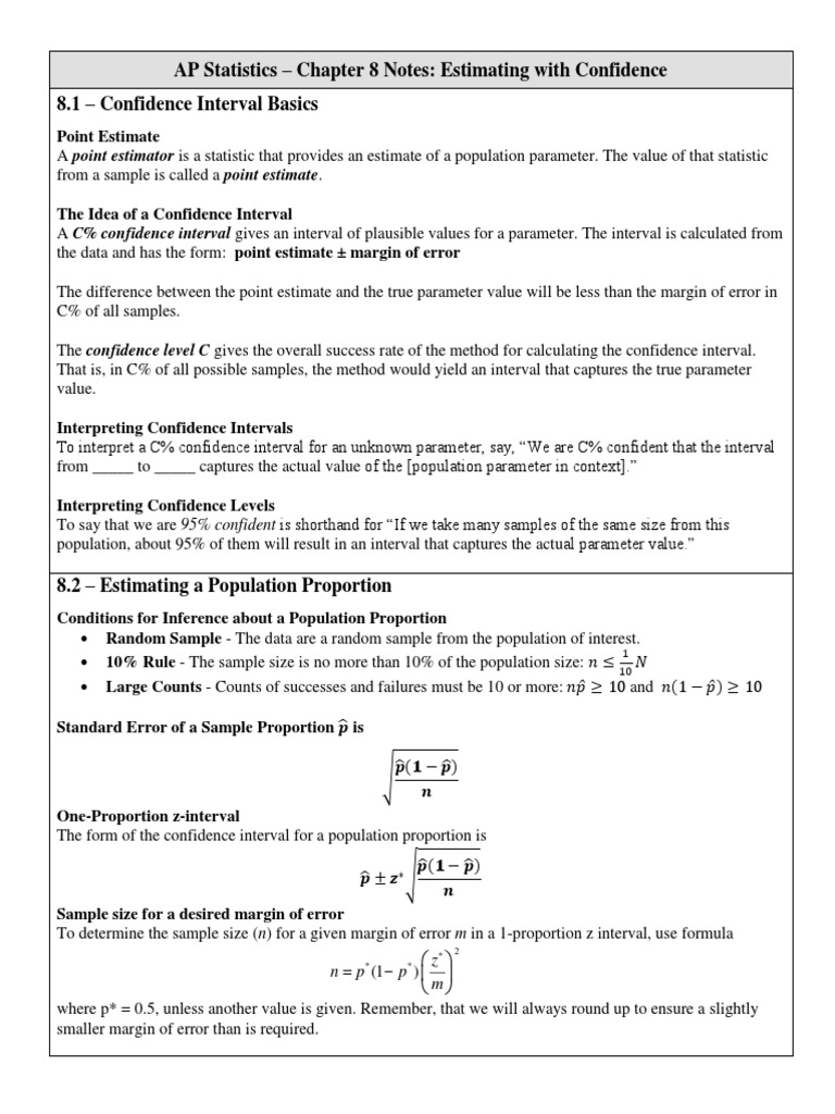AP Statistics - Chapter 8 Notes: Estimating With Confidence 8.1 ...