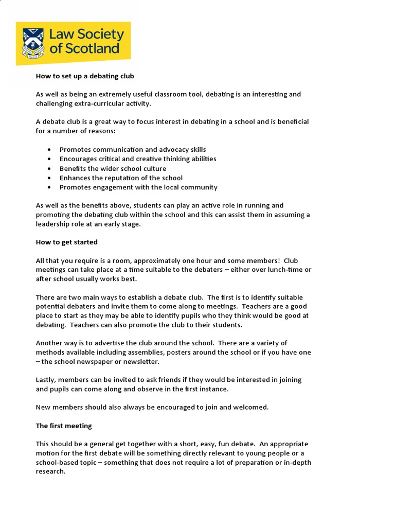 How To Set Up A Debating Club | PDF | Public Speaking | Teachers