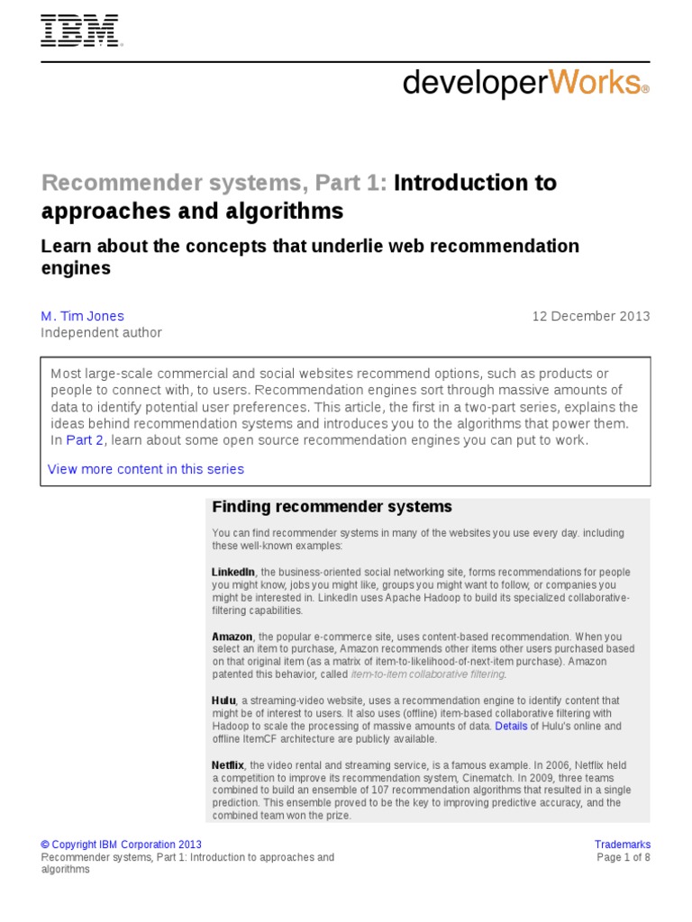 Introduction To Recommender System | PDF | Cluster Analysis | Computing