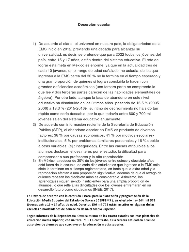 Causas de la Deserción Escolar en México | PDF | Hipótesis | La ...