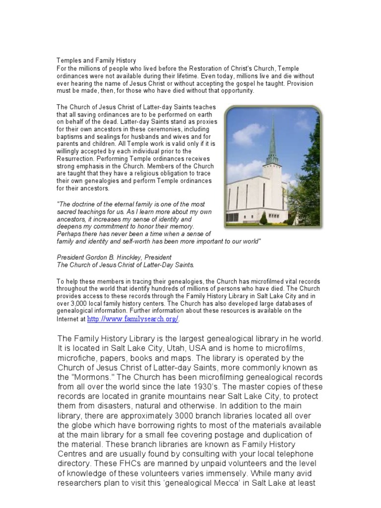 LDS Temples and Family History | PDF | Genealogy | Latter Day Saint ...