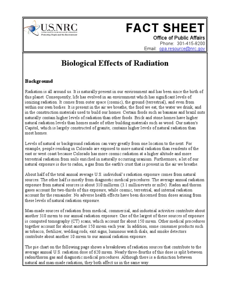 Fact Sheet: Biological Effects of Radiation | PDF | Ionizing Radiation ...
