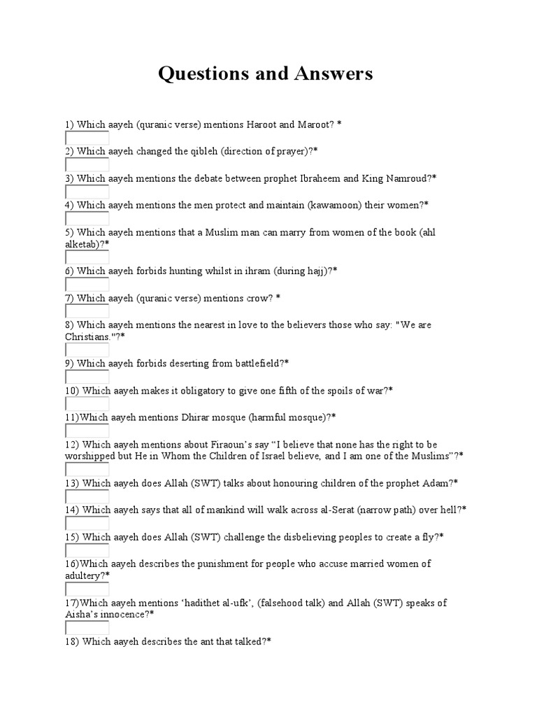 Quran Quiz, Questions and Answers | PDF | Muhammad | Abrahamic Religions