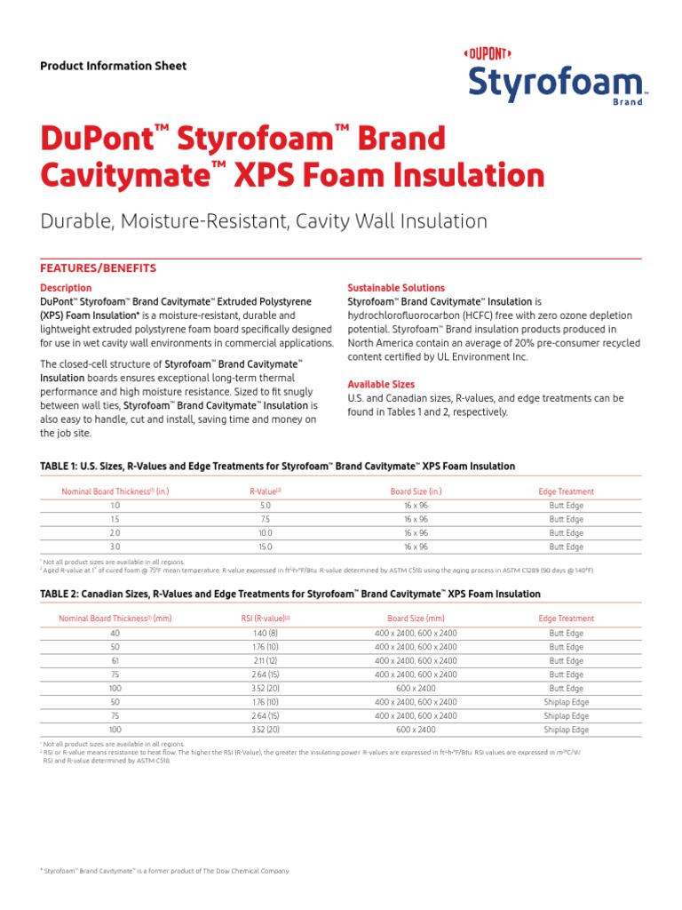 Dupont Styrofoam Brand Cavitymate Pis 43 D100069 EnNA | PDF ...