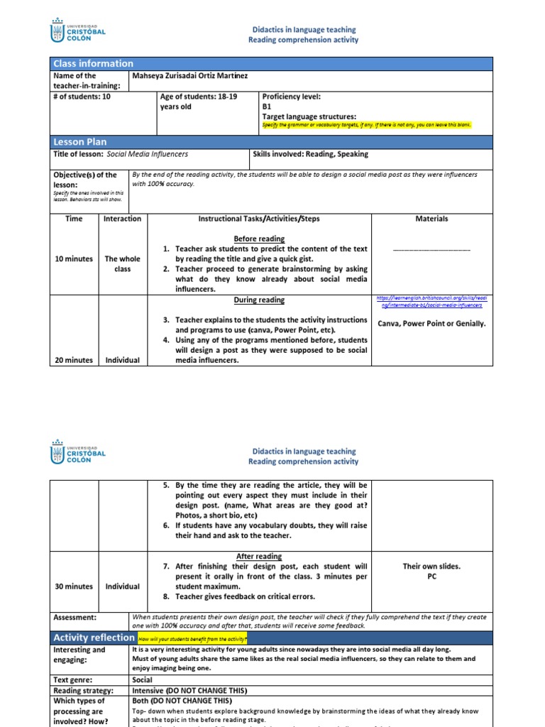 Reading Activity Template | PDF | Reading Comprehension | Language ...