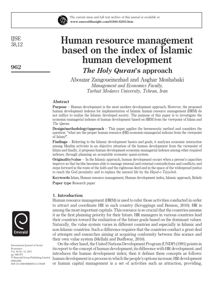 Human Resource Management Based On The Index of Islamic Human ...