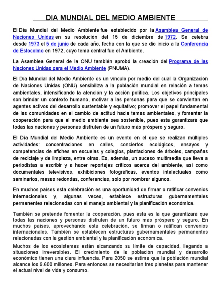 Dia Mundial Del Medio Ambiente | PDF | Reciclaje | Entorno natural