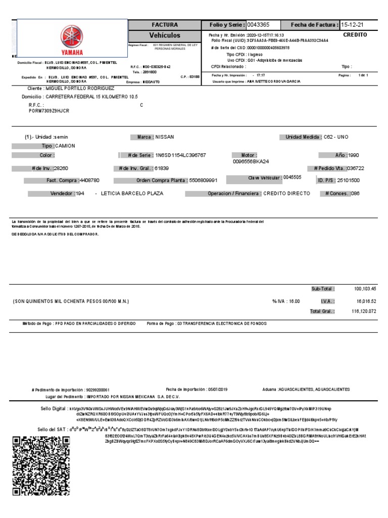 Factura Yamaha | PDF